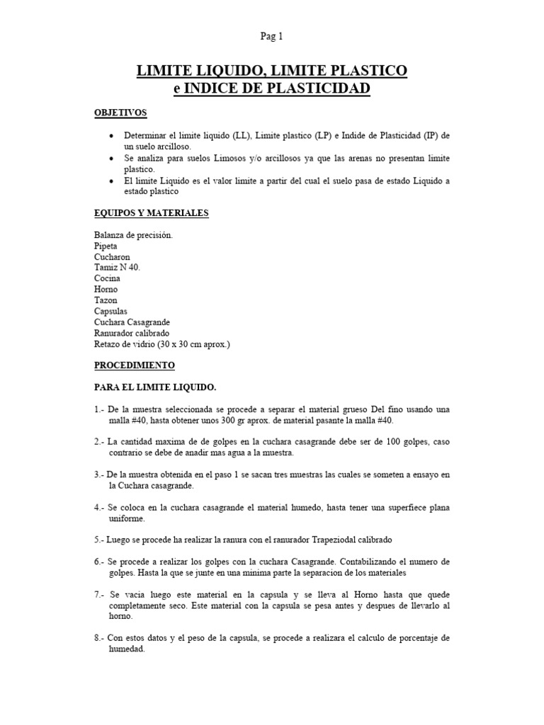 6.LIMITES DE ATTERBERG (LIMITE LIQUIDO, L. PLASTICO) | PDF | Física ...