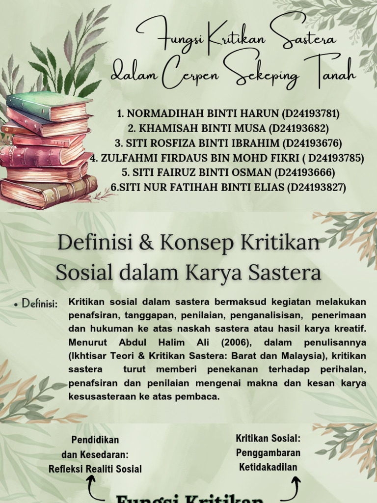 Tutorial M2 BMMB2092M (Kumpulan 7 Fungsi Kritikan Sastera Dalam Cerpen Sekeping Tanah | PDF ...