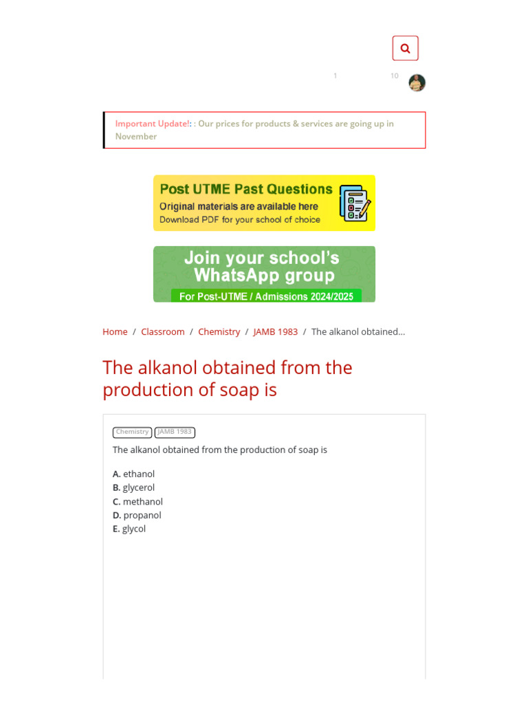 The Alkanol Obtained From The Production of Soap Is - Myschool | PDF ...