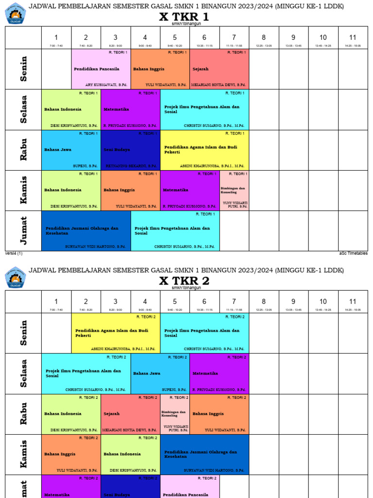 Jadwal Pembelajaran 2023-2024 GASAL - Versi4 | PDF