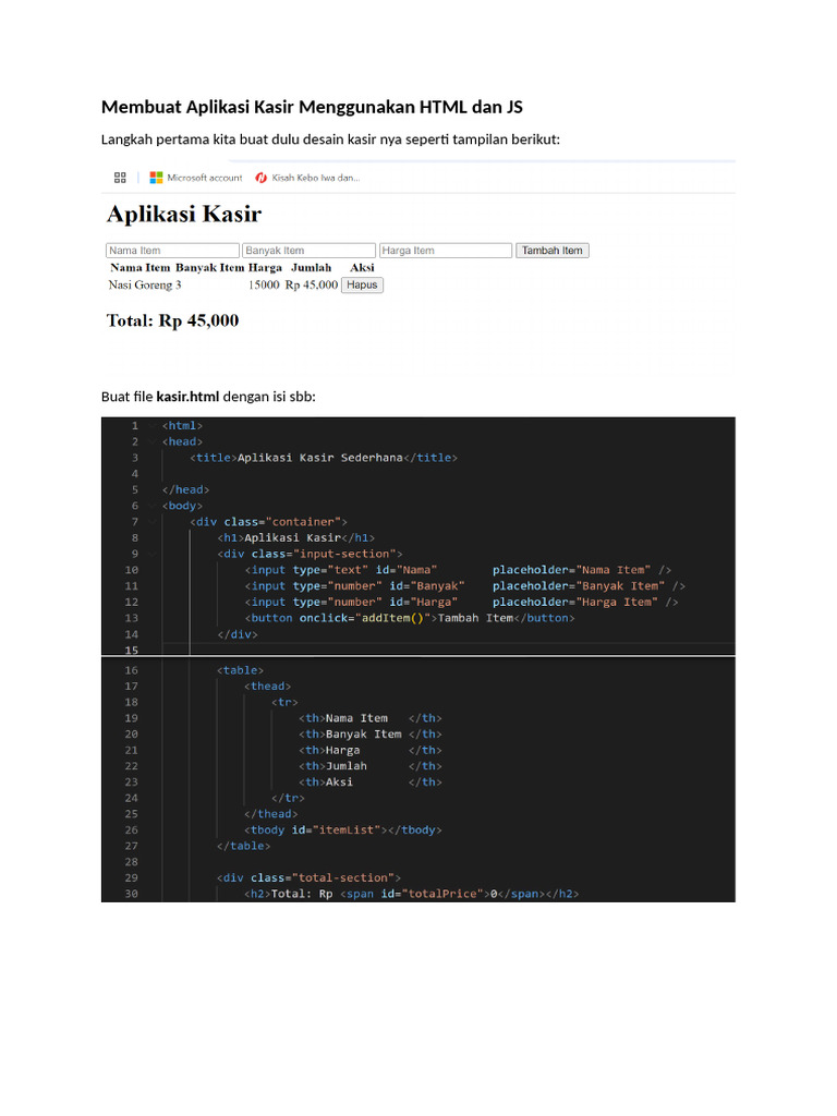 Membuat Aplikasi Kasir Menggunakan HTML Dan JS | PDF | Komputer