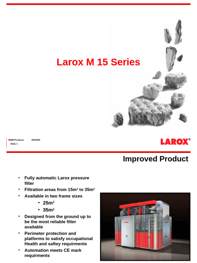 Larox M 15 Series: 29/10/24 Slide 1 M&M Products | PDF | Filtration | Pump