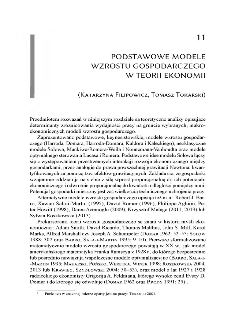 Filipowicz Tokarski Podstawowe Modele Wzrostu Gospodarczego 2016 | PDF