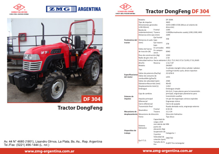 Tractor DongFeng DF304 Especificaciones | PDF | Eje | Engranaje