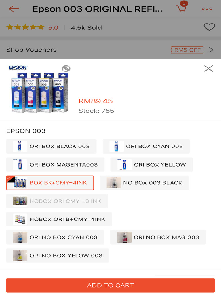 Epson 003 ORIGINAL REFILL INK - L1110 L3100 L3101 L3110 L3150 L5190 ...