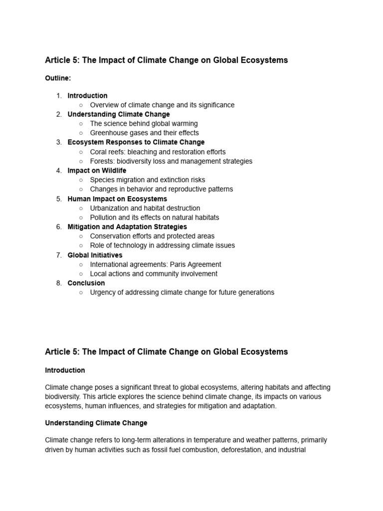 Article 5 The Impact of Climate Change On Global Ecosystems | PDF ...