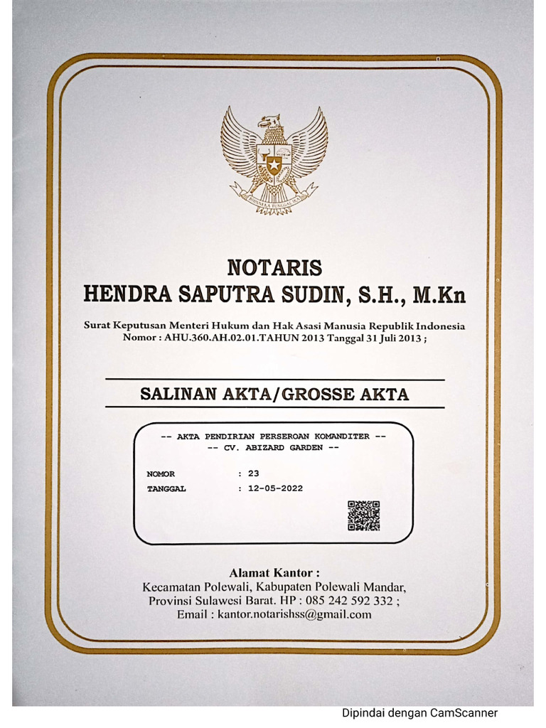 Akta Pendirian Cv. Abizard Garden | PDF