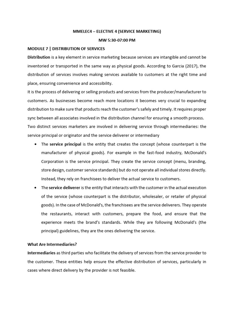 Module 7 Distribution of Services | PDF | Franchising | Logistics