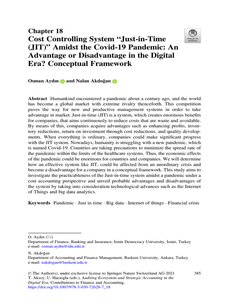 Cost Controlling System Just-in-Time (JIT) Amidst The Covid-19 Pandemic ...