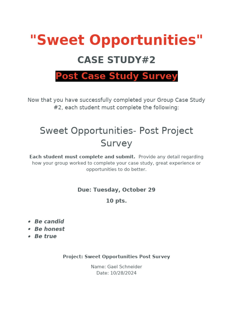 Sweet Opportunities - Post Case Study Survey | PDF | Career & Growth