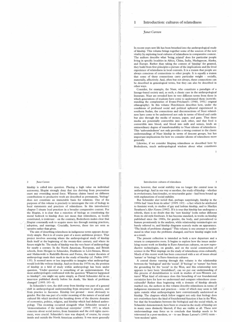 Janet Carsten 2000 Introduction Culture of Relatedness | PDF