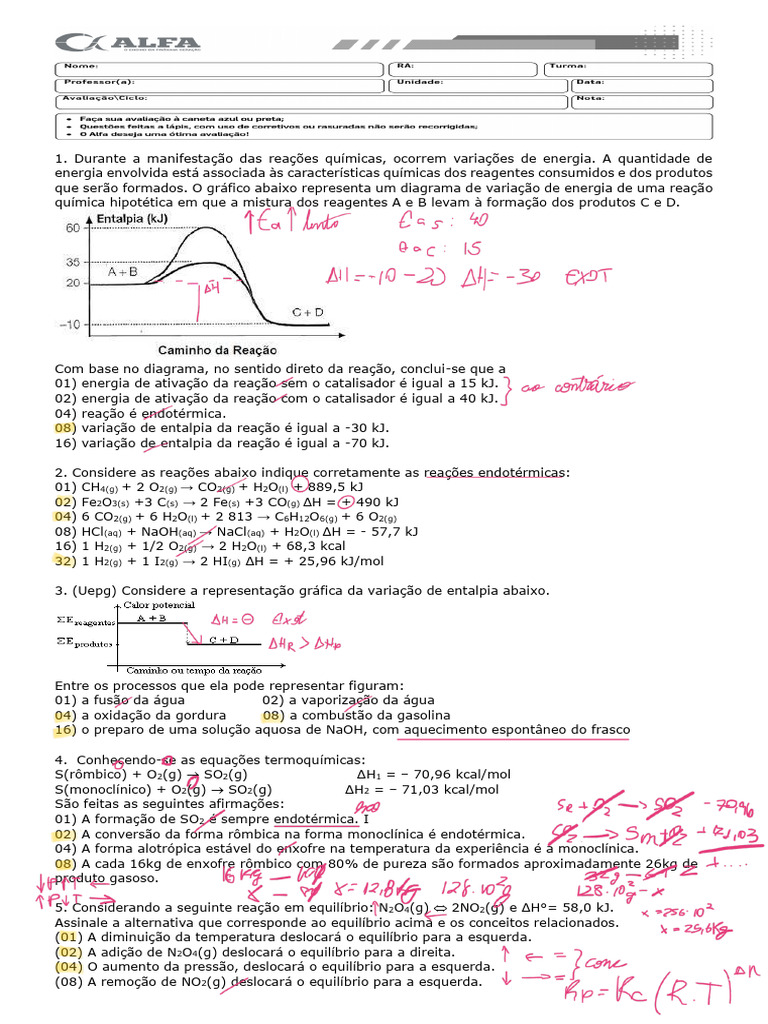 Variação de Energia em Reações Químicas | PDF | Equilíbrio químico ...