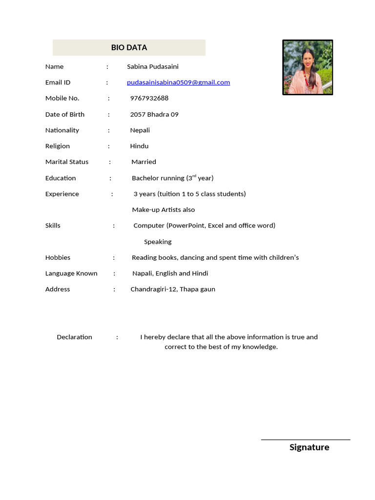 Bio Data | PDF