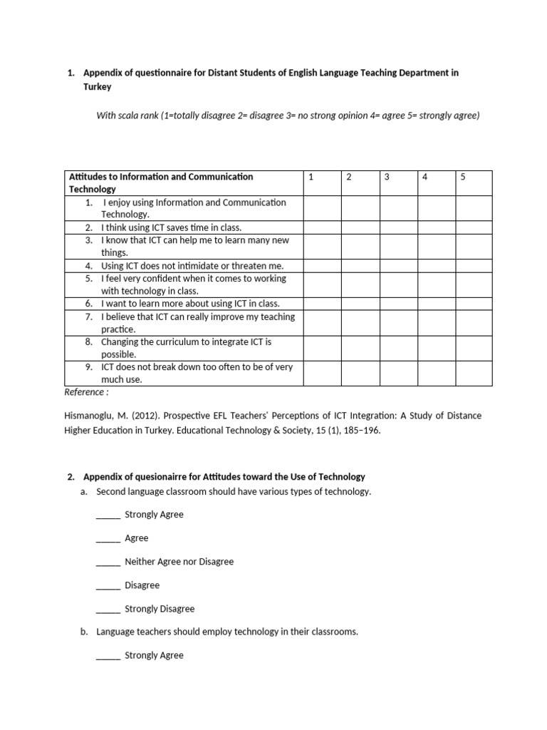 Appendix of Questionnaire For Distant ST | PDF | Educational Technology | Information And ...