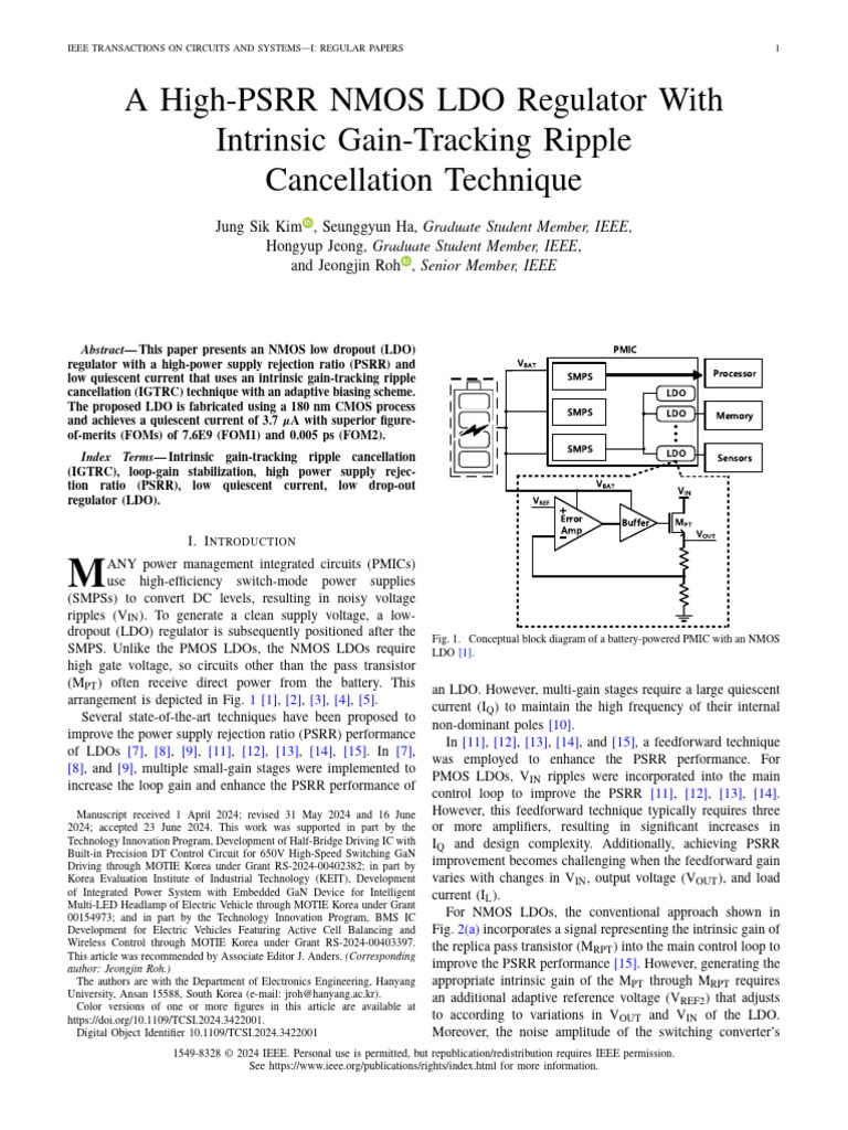A High-PSRR NMOS LDO Regulator With Intrinsic Gain-Tracking Ripple Cancellation Technique | PDF ...