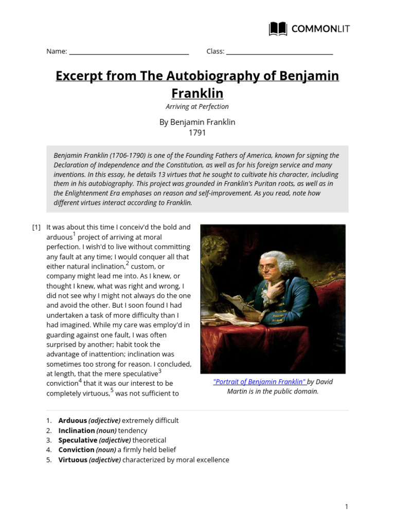 Franklin's Pursuit of Moral Perfection | PDF | Virtue | Benjamin Franklin