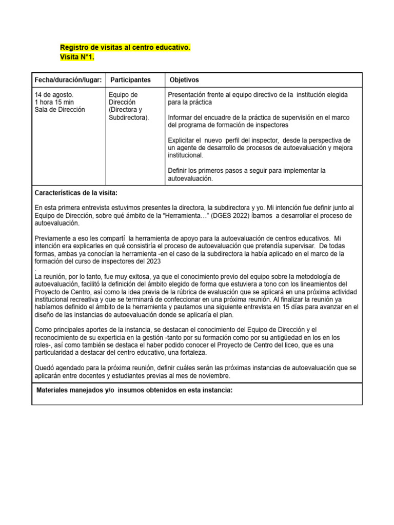 Registro de Visitas Al Centro Educativo | PDF | Evaluación | Maestros