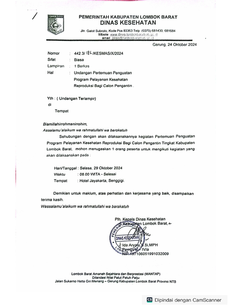 Surat Undangan Peserta Pertemuan Penguatan Program Catin | PDF