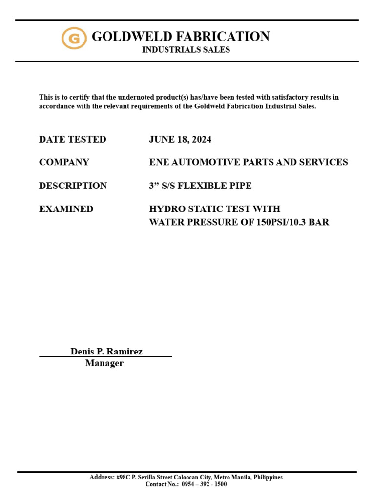 Goldweld Fabrication | PDF | Technology & Engineering