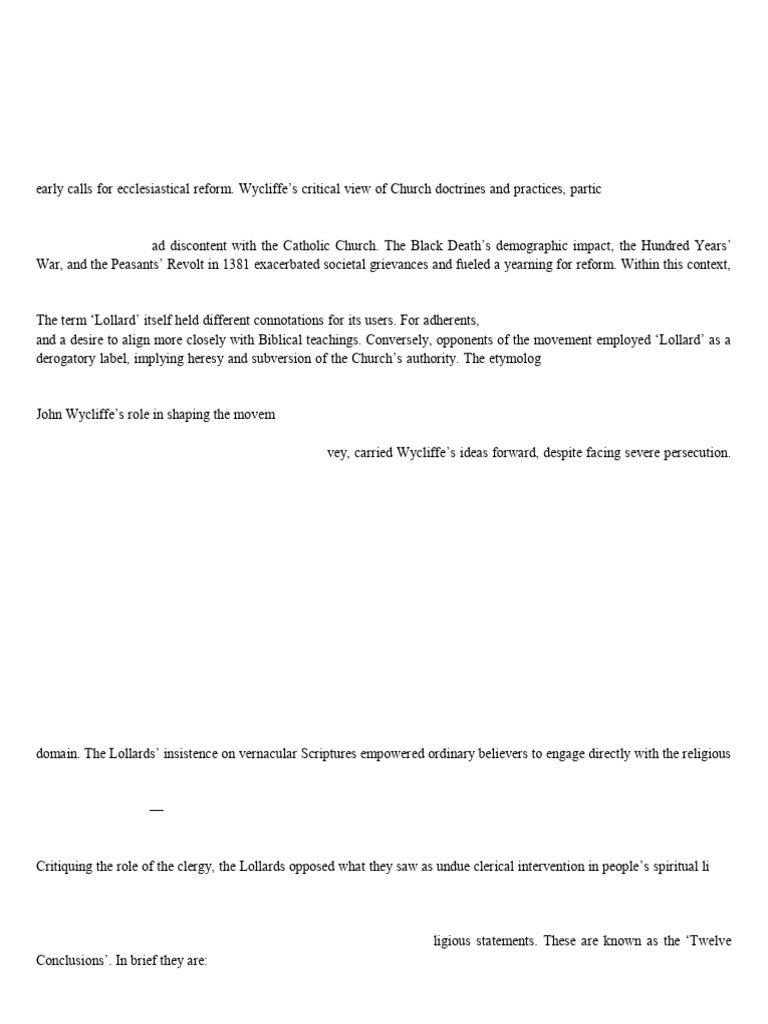 Lollards' Movement & John Wycliff - 072237 | PDF | Catholic Church ...