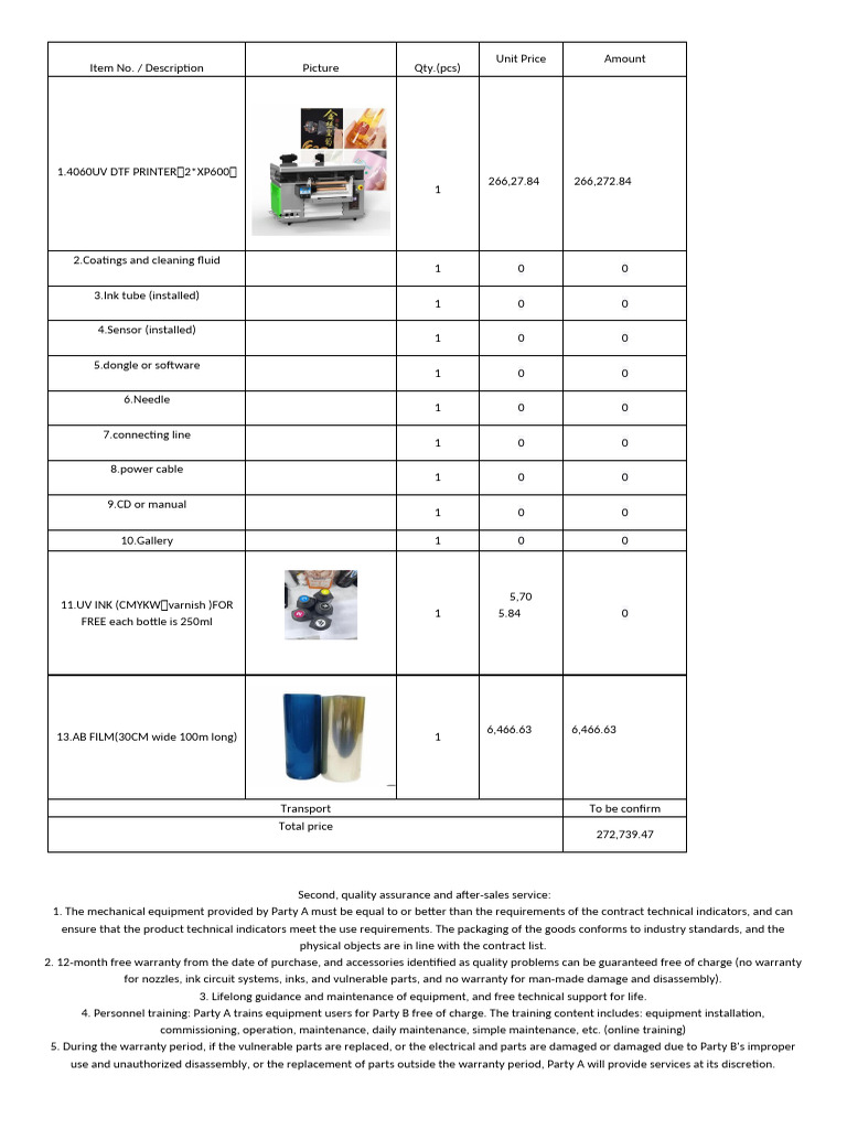 4060 UV PRINTER Quotation Form | PDF | Printer (Computing) | Switch