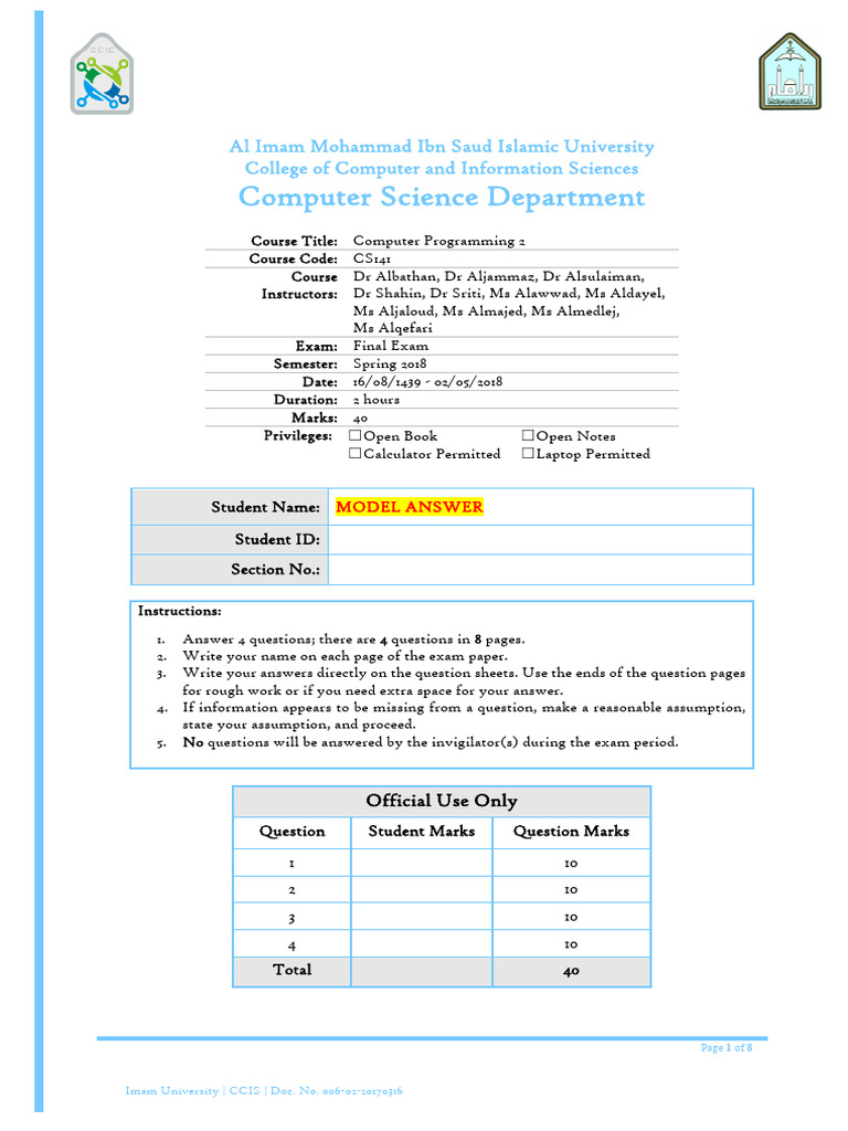 ModelA CS CS141 2 18 | PDF | Method (Computer Programming) | Systems Architecture