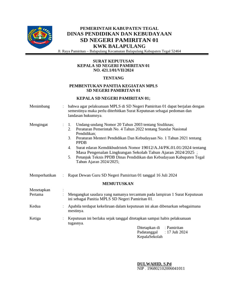 SK Panitia MPLS | PDF