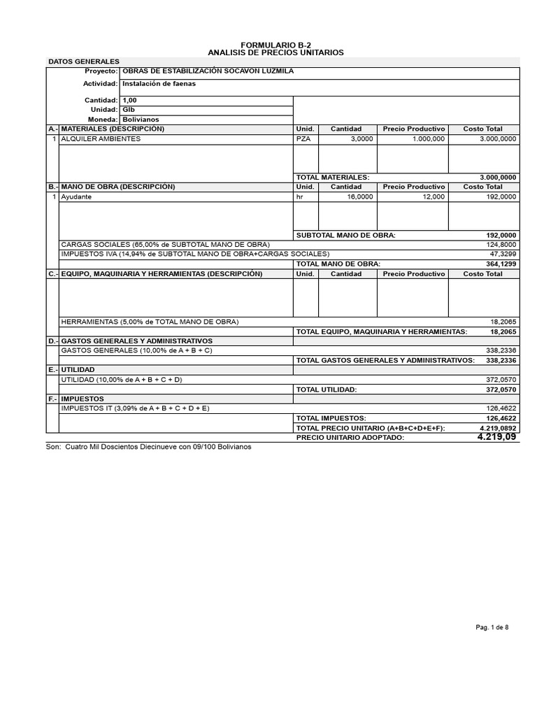 Analisis de Preci Unitario Comibol | PDF | Economias | Comercio