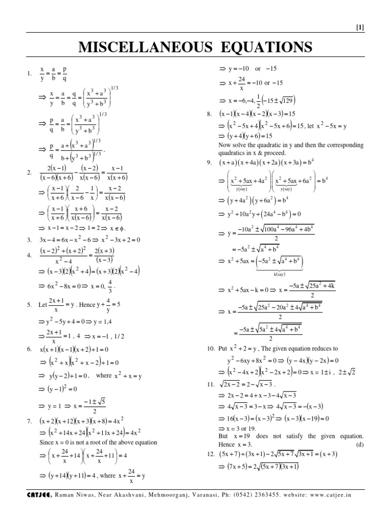 Miscellaneous Equation (Solution) | PDF | Mathematical Objects | Equations