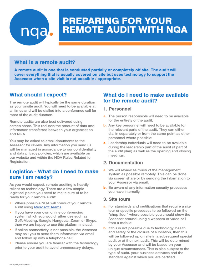 NQA Preparing For Remote Auditing | PDF | Audit