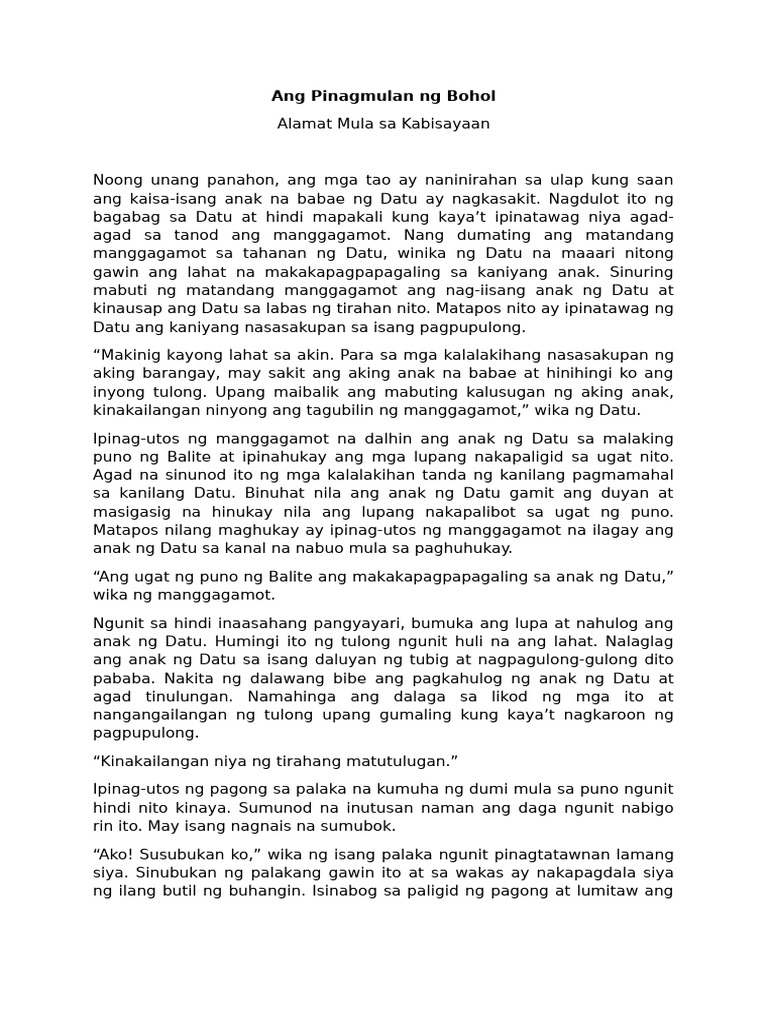 Ang Pinagmulan NG Bohol | PDF