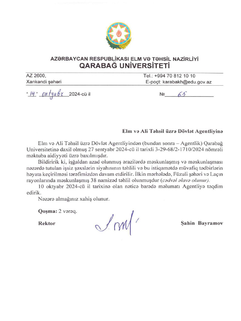 EATDA - Məşğulluq - 65 Nömrəli Məktub | PDF