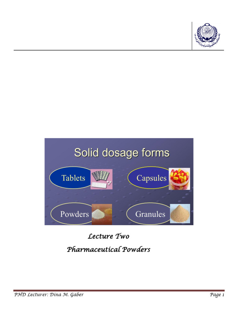Lecture 2-Pharmaceutical Powders | PDF | Tablet (Pharmacy) | Dose ...