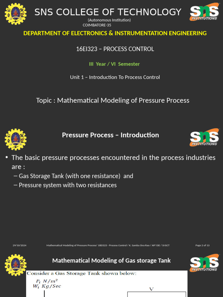 Mathematical Modeling of Pressure Systems | PDF | Science & Mathematics