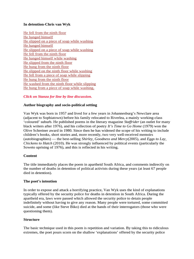 ENG2602-POEM-In-detention.docx | PDF | Detention (Imprisonment) | Satire