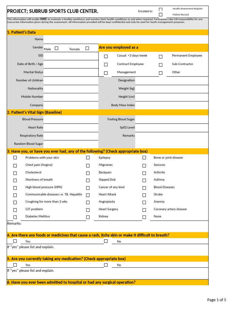 Health Assessment Form | PDF | Health Care | Medicine