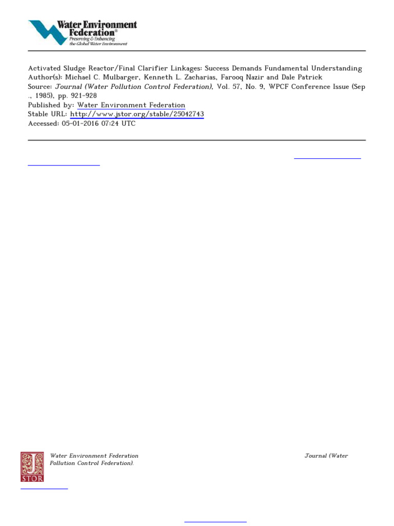 Activated Sludge Reactor Final Clarifier Linkages Success Demands ...