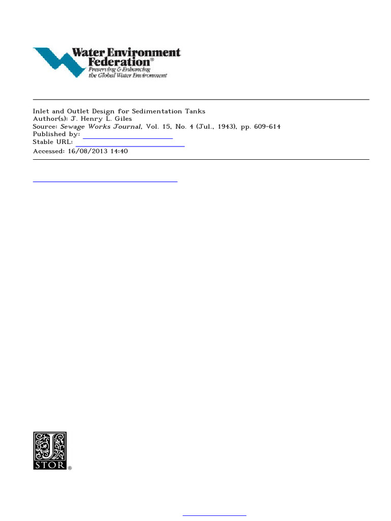 Inlet and Outlet Design For Sedimentation Tanks | PDF | Environmental ...