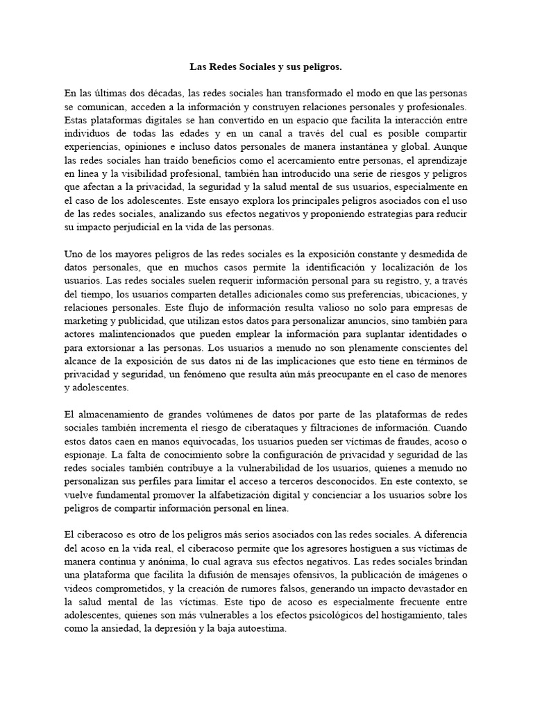 Las Redes Sociales y Sus Peligros | PDF | Servicio de redes sociales ...