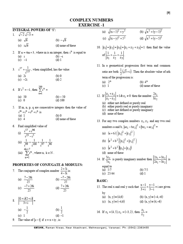 2-Complex Numbers - Class Sheet-1 | PDF | Triangle | Mathematical Concepts