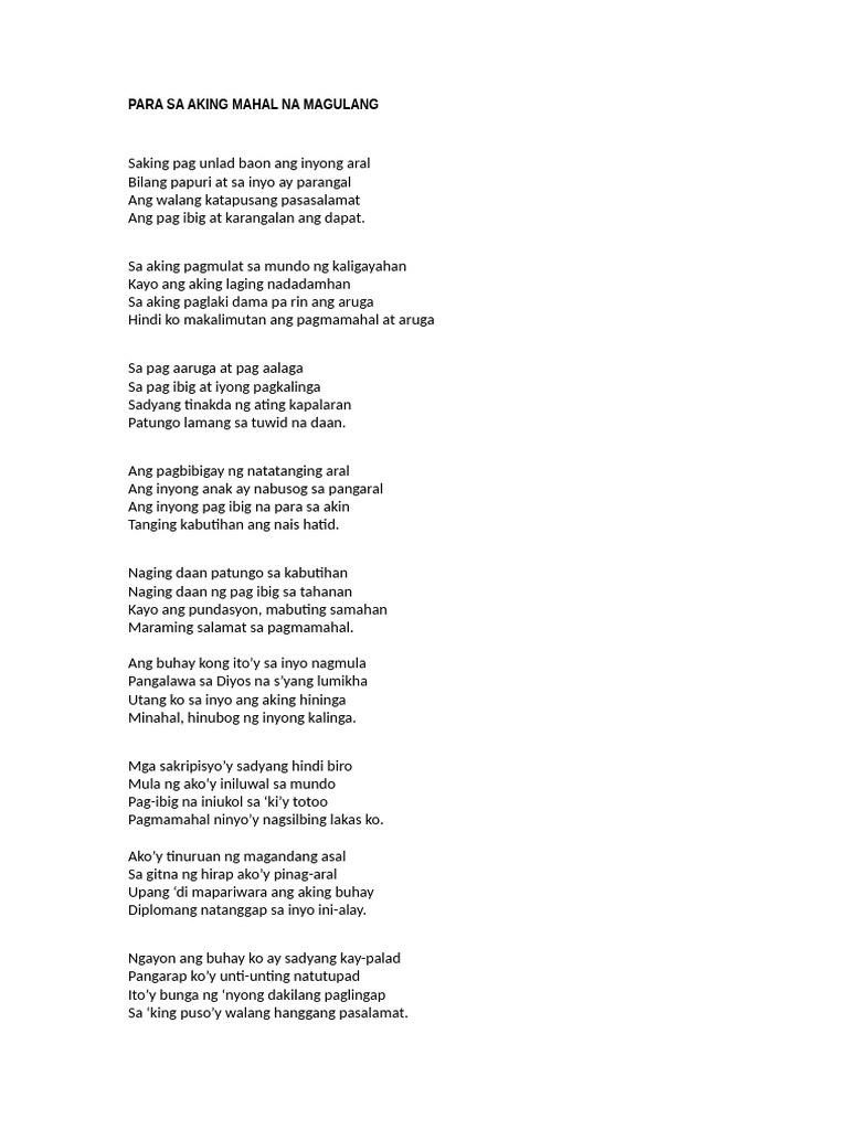 Para Sa Aking Mahal Na Magulang | PDF