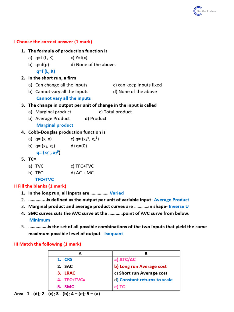 CHAPTER 3 - PRODUCTION and COST | PDF | Average Cost | Marginal Cost