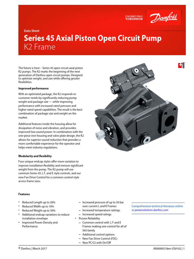 Series 45 Axial Piston Open Circuit Pump K2 Frame Data Sheet | PDF | Pump | Mechanical Engineering