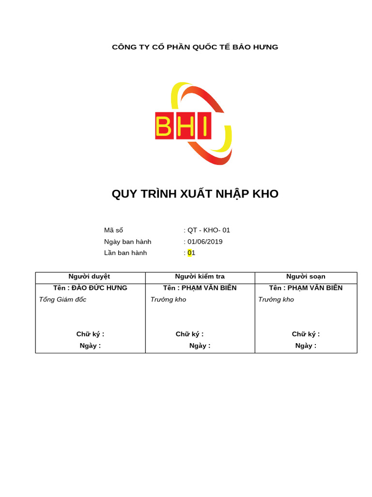 02.QT - Kho.02. Quy Trinh Xuat Nhap Kho | PDF