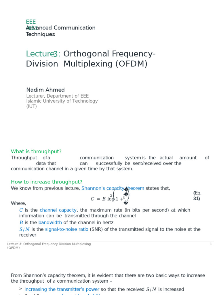 Lecture 3 - Orthogonal Frequency-Division Multiplexing (OFDM) | PDF | Orthogonal Frequency ...