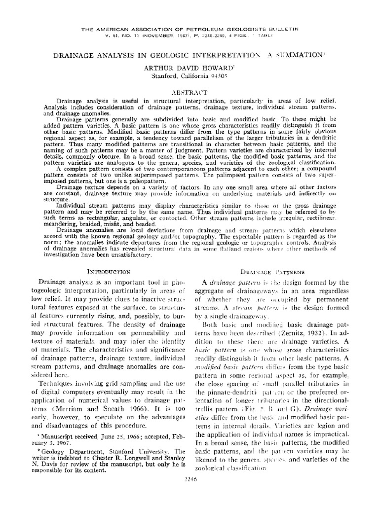 Drainage Analysis in Geologic Interpretation A Summation Howard 1967 ...
