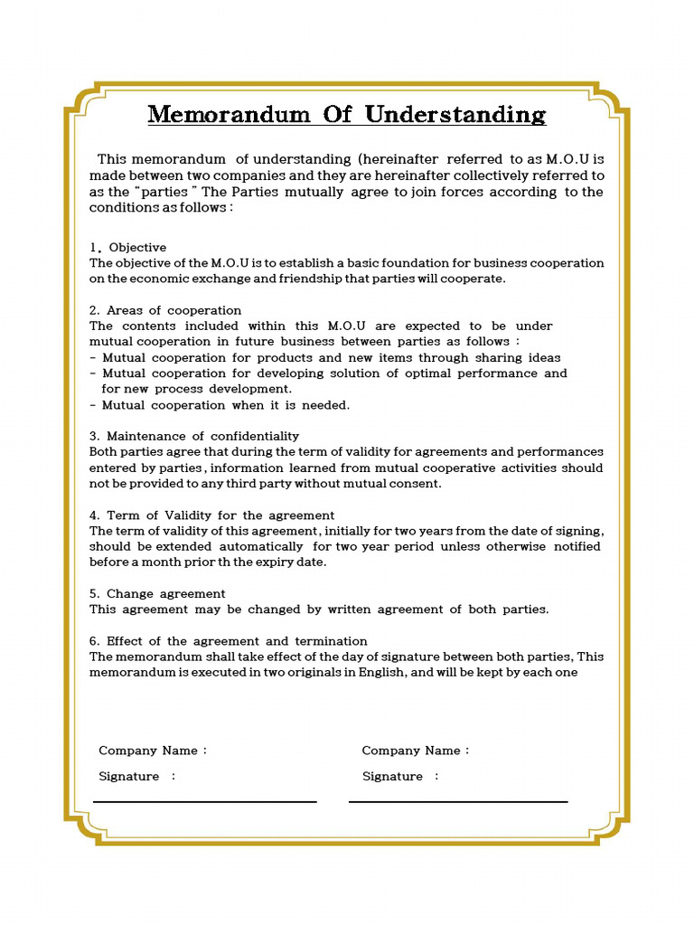 MOU for Business Cooperation | PDF
