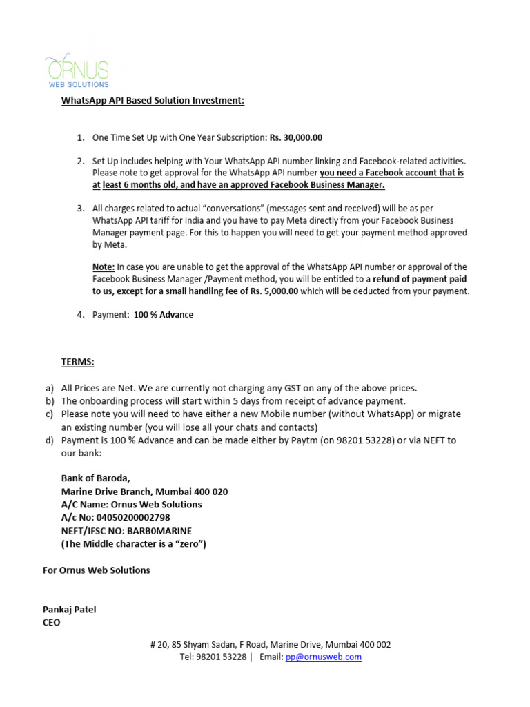 WhatsApp API Based Solution Investment | PDF WhatsApp API Based Solution Investment | PDF