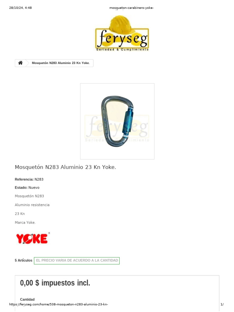 Mosquetón N283 Aluminio 23 Kn Yoke | PDF