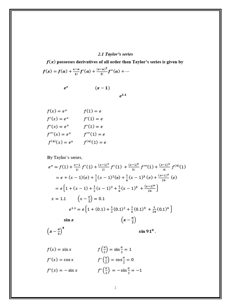 2.1 Taylor's and Maclaurin's Series | PDF | Calculus | Algebra